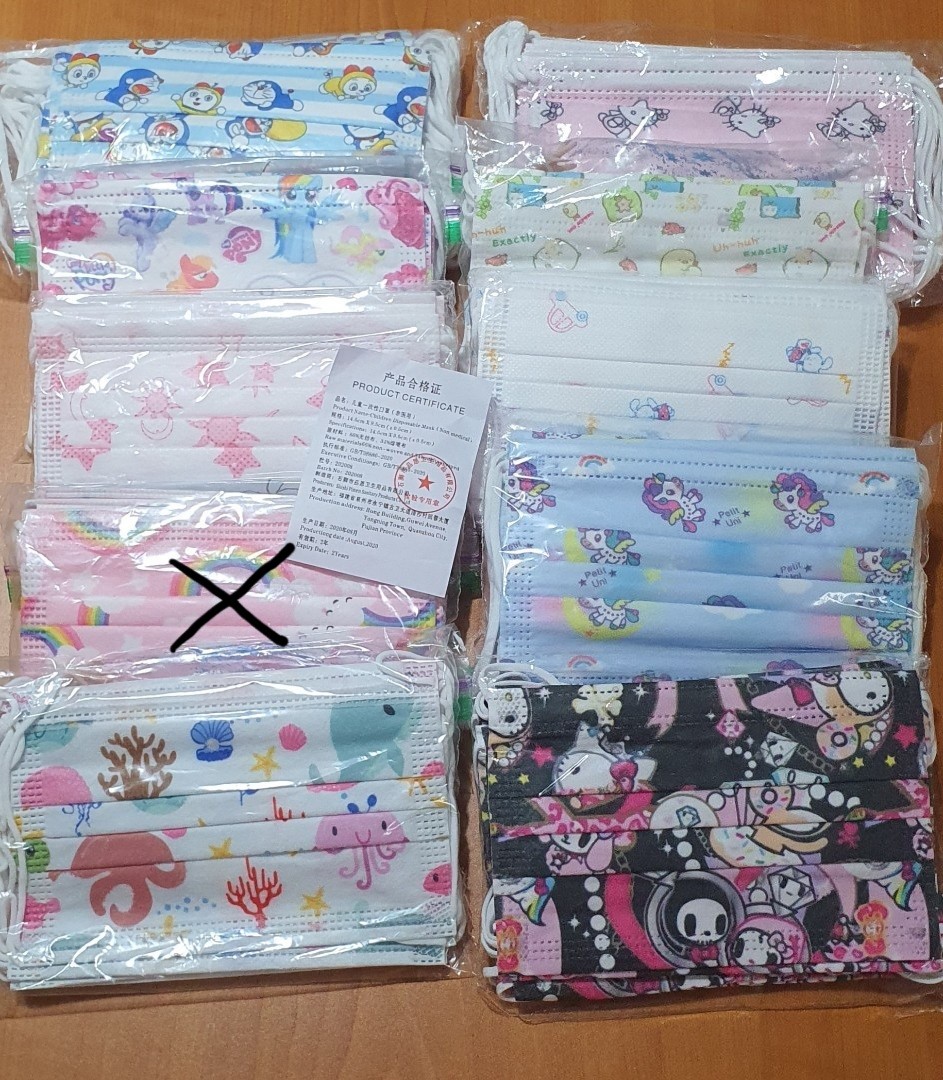 10pcs kids disposable masks (tokidoki, hello kitty, sea creatures ...
