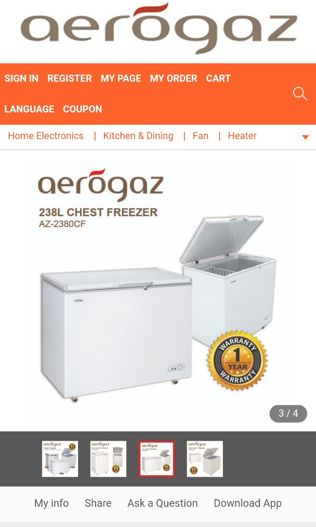 Aerogaz freezer, TV & Home Appliances, Kitchen Appliances ...