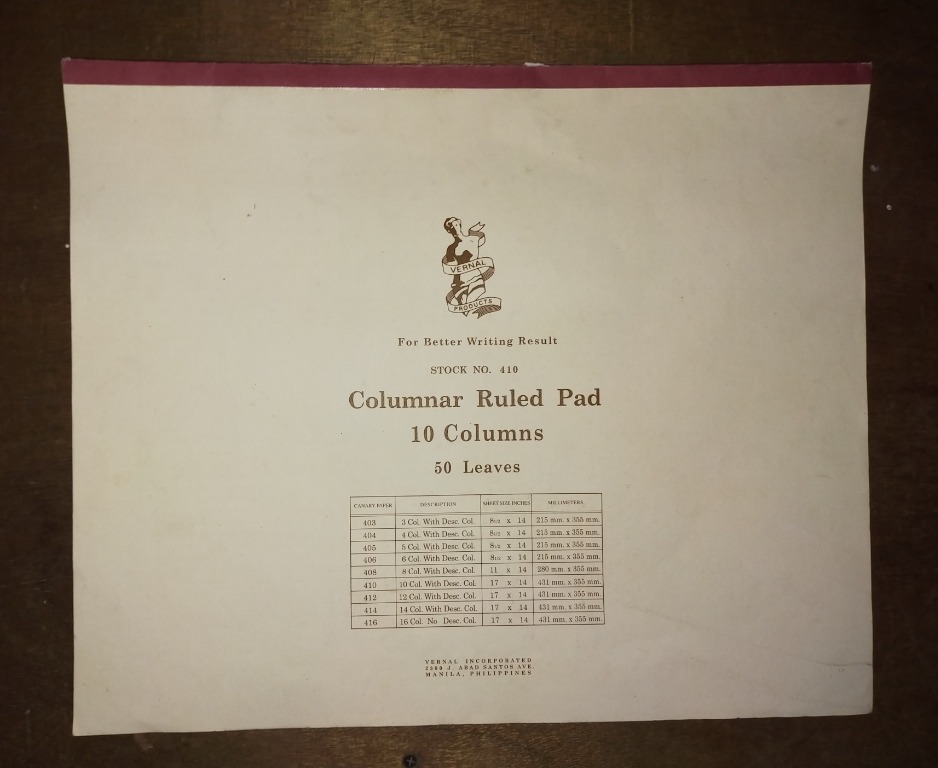 Columnar Ruled Pad (10 Columns), Hobbies & Toys, Stationary & Craft ...