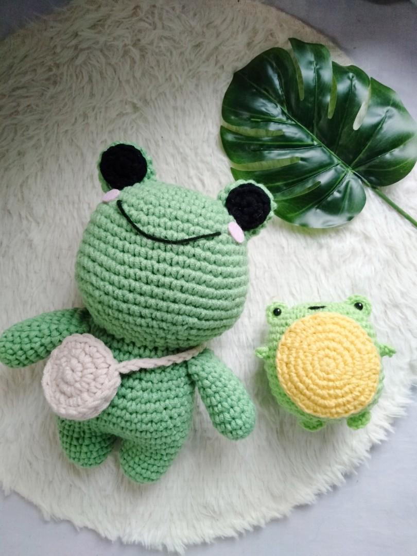 Froggie frog chubby chunky plush amigurumi stuffed toy with bag ...