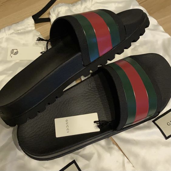 Gucci Web Slides, Men's Fashion, Footwear, Slippers & Slides on Carousell