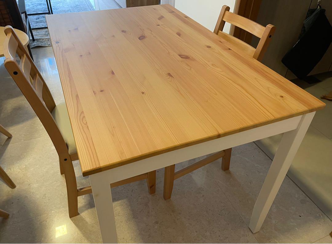 IKEA pinewood dining table and 2 chairs, Furniture & Home Living ...