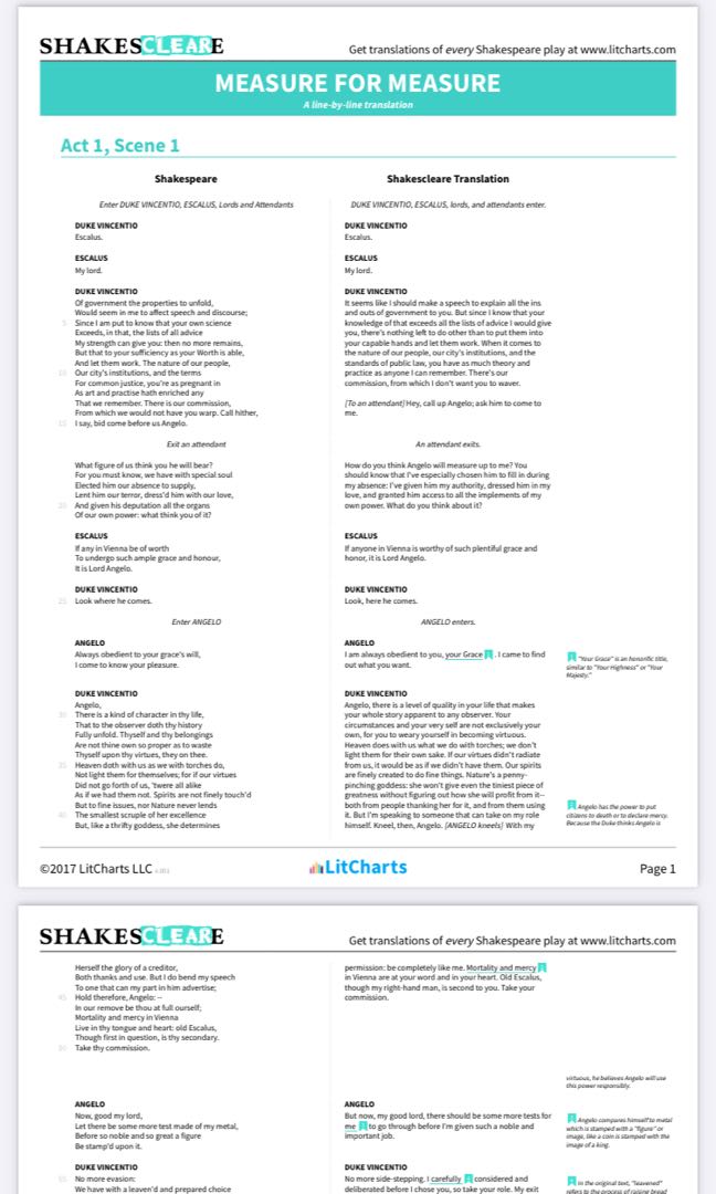 Literature notes: Measure for Measure Shakespeare - Line by Line ...
