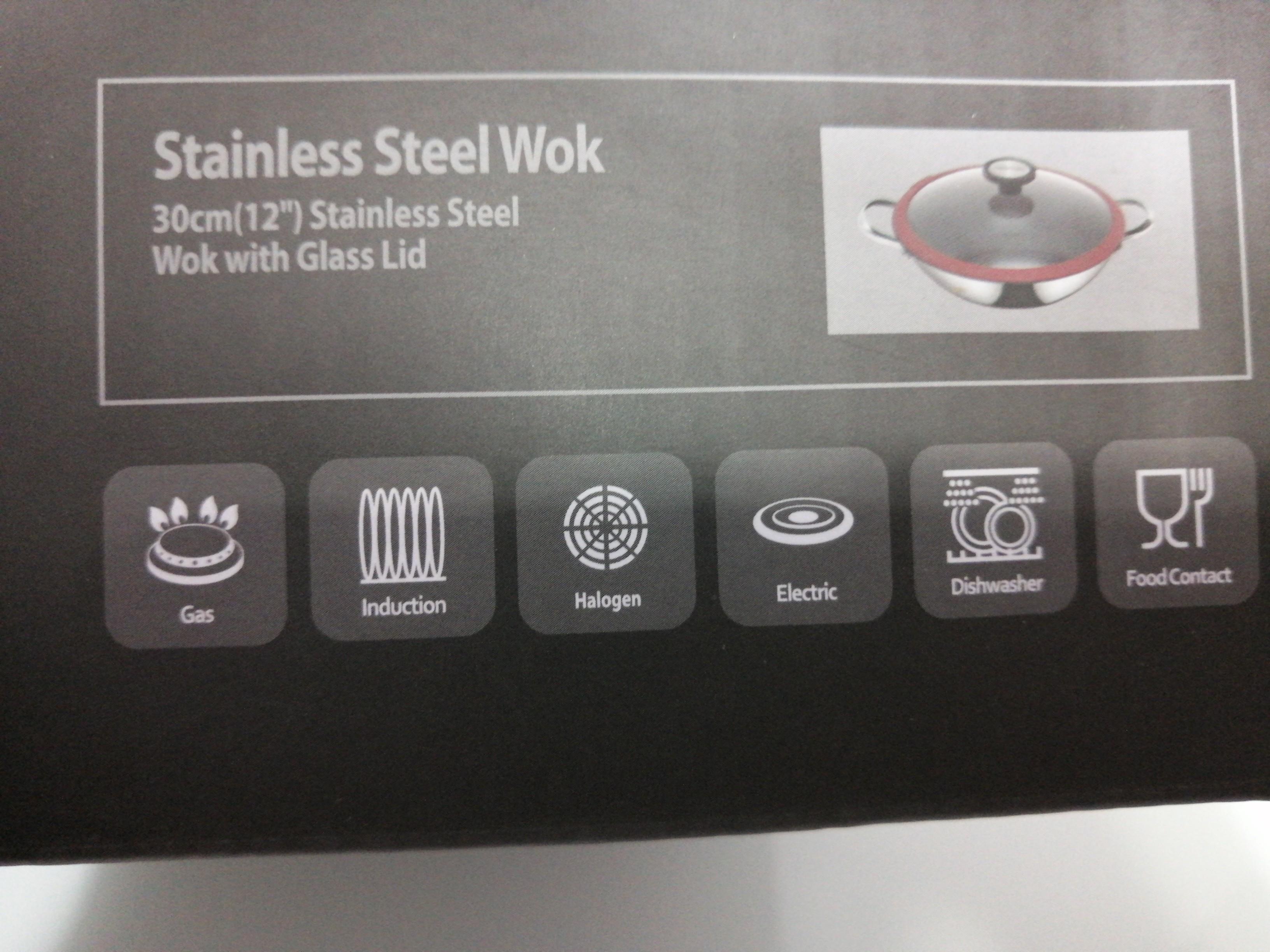 Neoflam 30cm stainless steel wok, Furniture & Home Living, Kitchenware ...