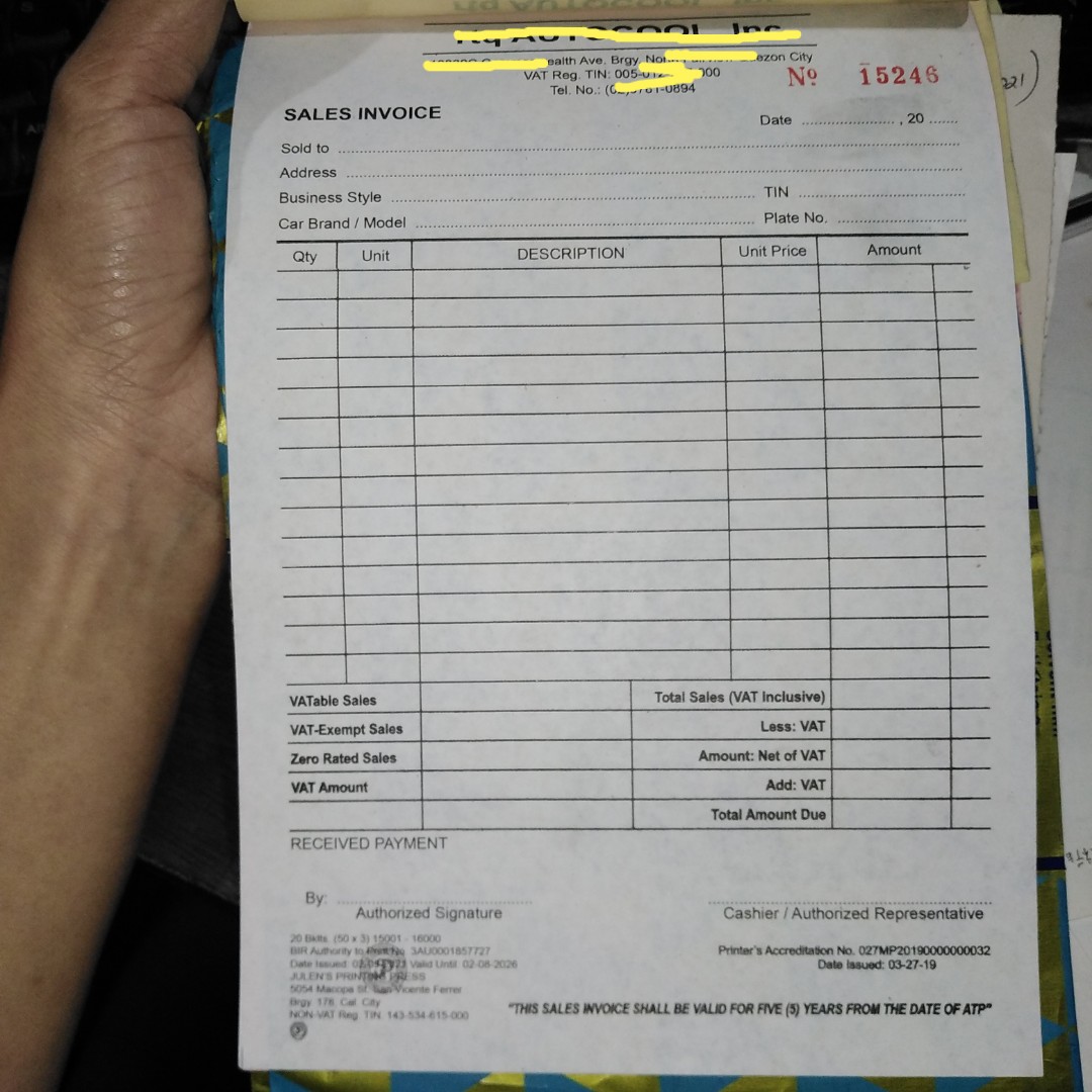 Sales Invoice Booklet BIR Accredited Printer Everything Else Others 