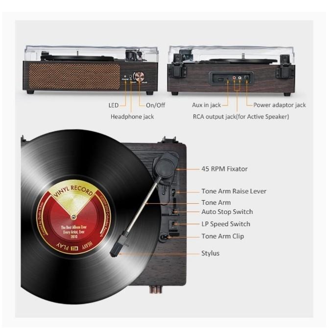 Brand New Wockoder Vintage Retro Classic Design Wooden Turntable Vinyl ...