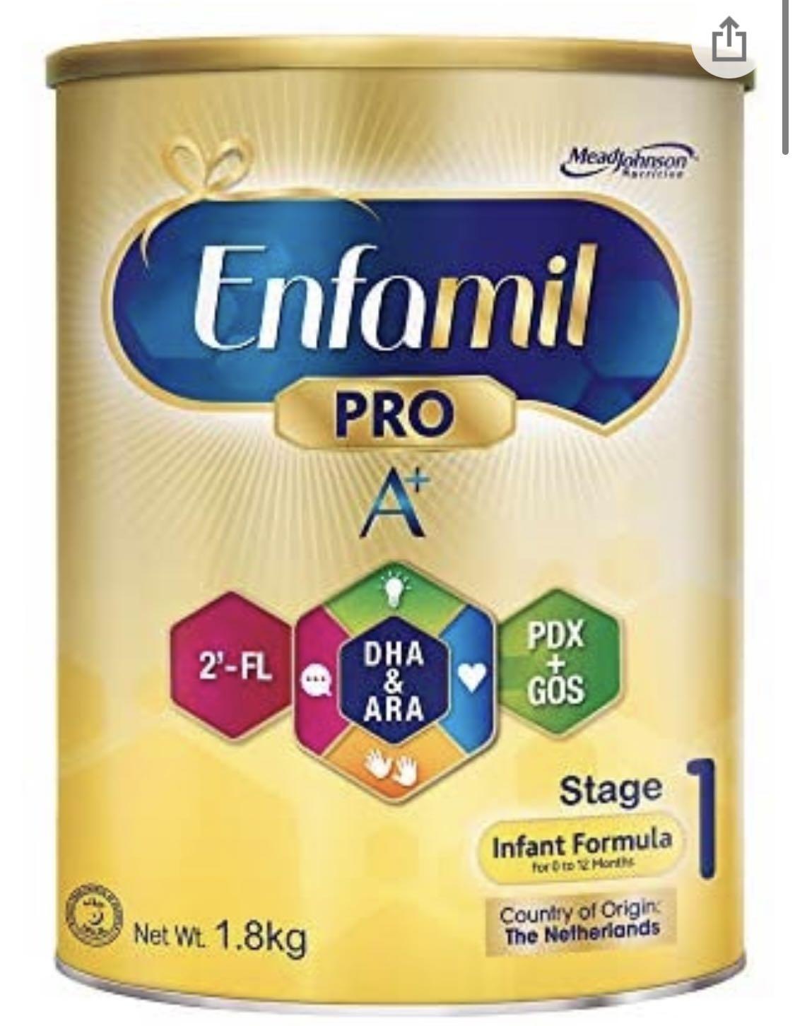 Enfamil Pro A+ Infant Milk Powder Formula - Stage 1 (0-12 months) 1.8kg ...