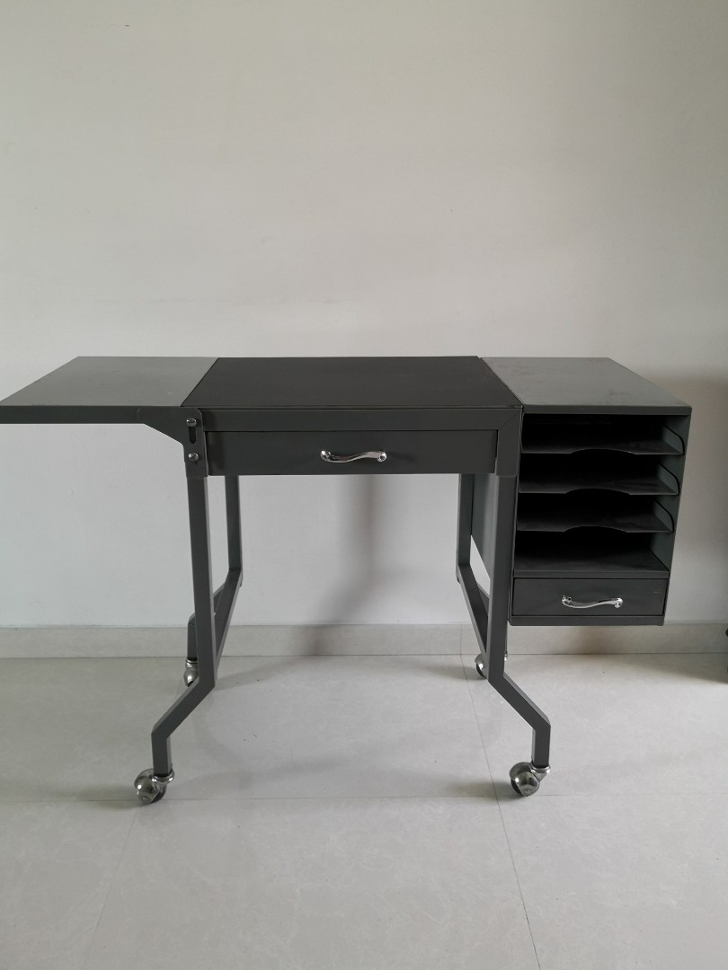 Retro typist table c/w roller, drawer and shelf made of metal ...