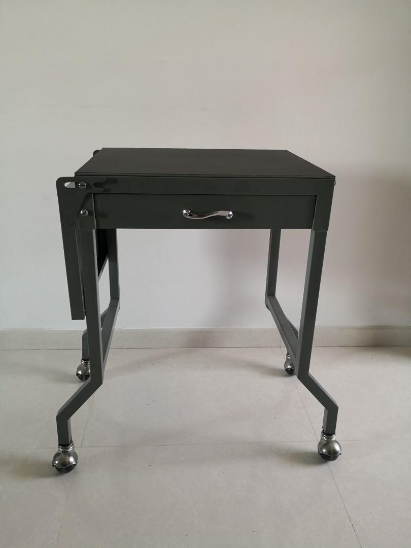 Retro typist table c/w roller, drawer and shelf made of metal ...