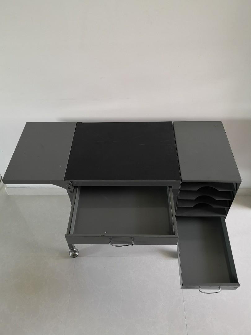 Retro typist table c/w roller, drawer and shelf made of metal ...
