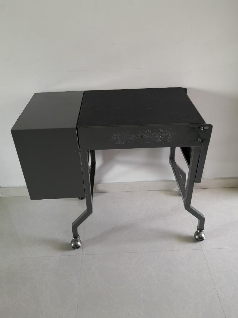 Retro typist table c/w roller, drawer and shelf made of metal ...