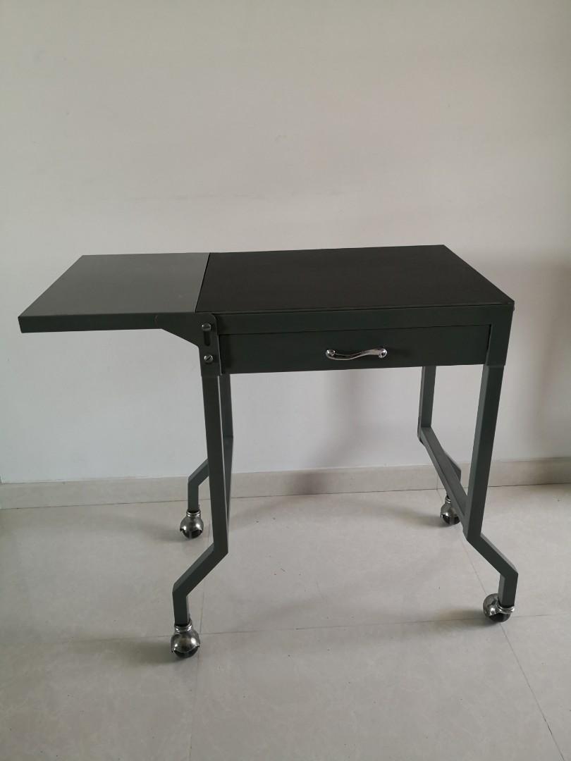Retro typist table c/w roller, drawer and shelf made of metal ...
