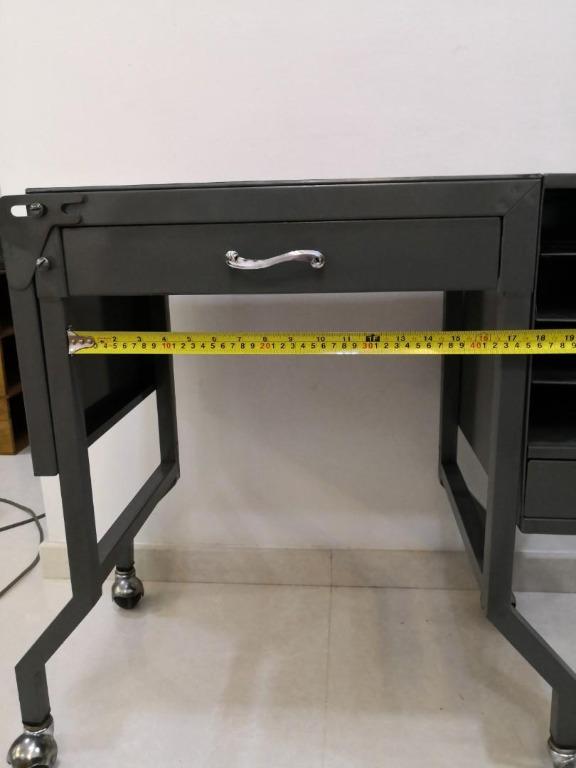 Retro typist table c/w roller, drawer and shelf made of metal ...