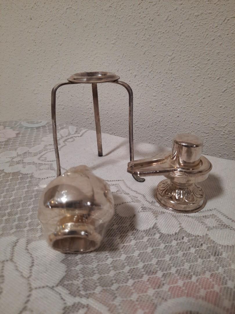 Shiv lingam in silver with tripod stand and abhishek pot shivling Lord ...