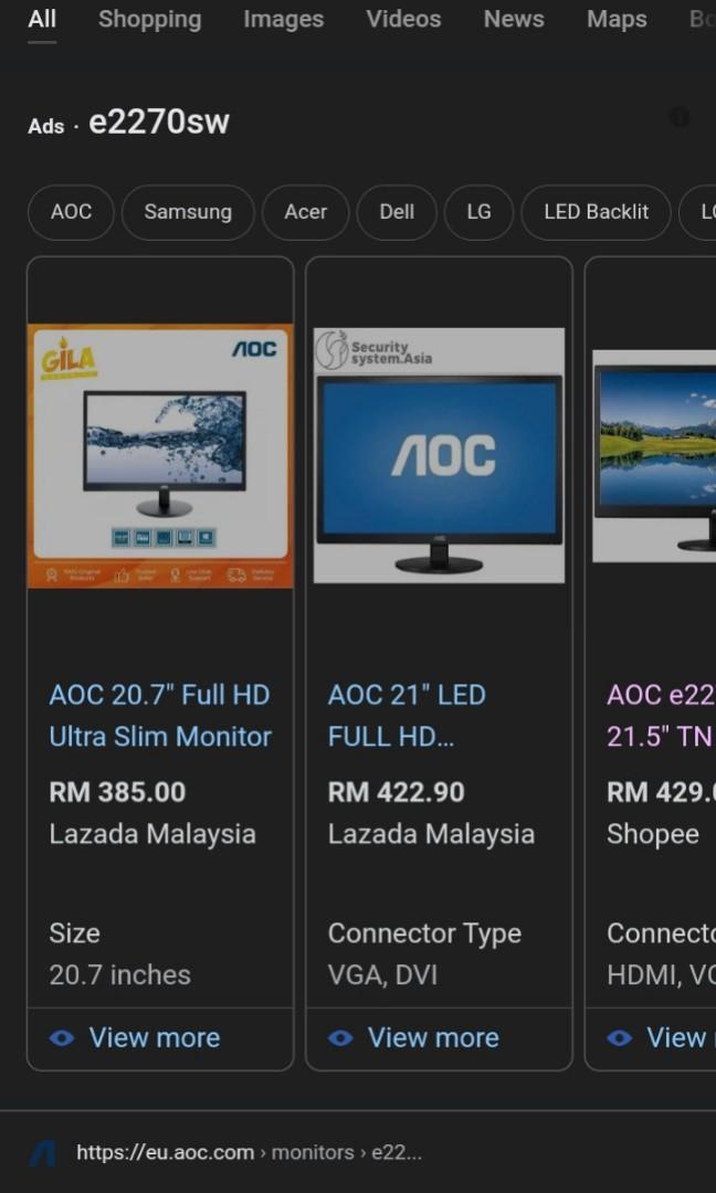 Aoc e2270sw, Computers & Tech, Parts & Accessories, Monitor Screens on ...