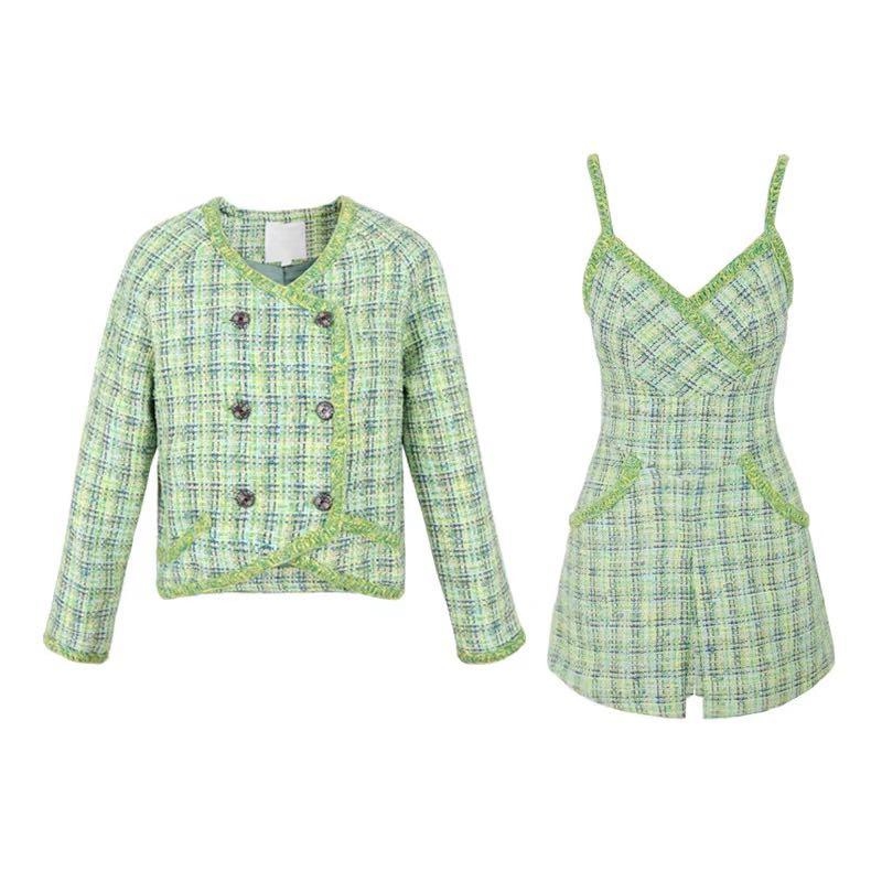 Chanel Style Tweed Blazer & Romper Set, Women's Fashion, Dresses & Sets ...
