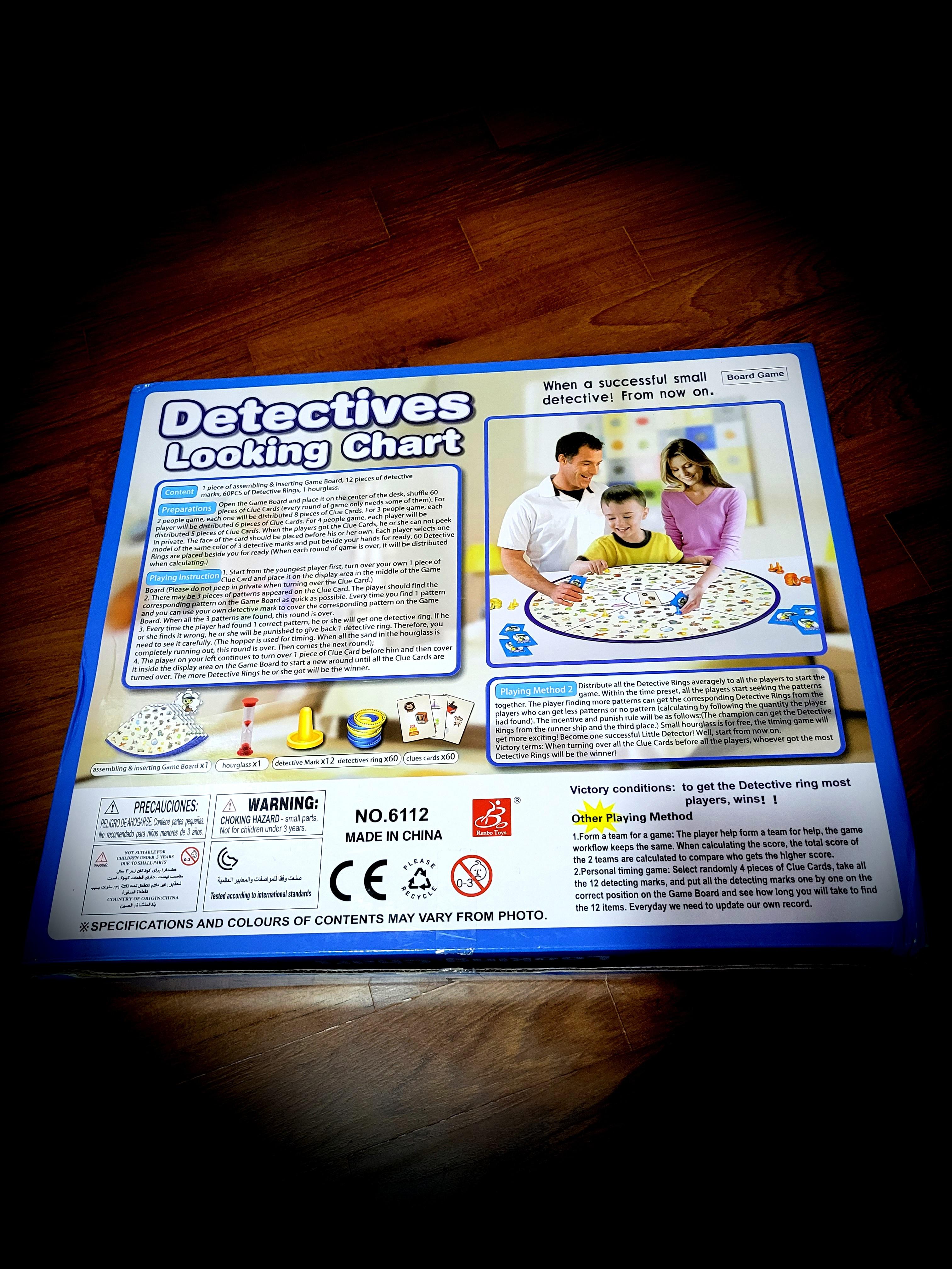 Detective looking chart. Kids board game, Hobbies & Toys, Toys & Games ...