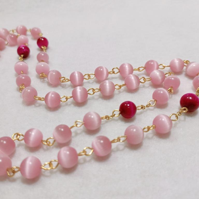 Rosary: Pink Cat Eye, Rose Tiger Eye Gemstone, Holy Face of Jesus and ...