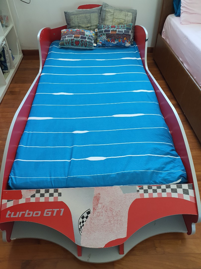 Single solid wood ferrari bed with mattress, Furniture & Home Living ...