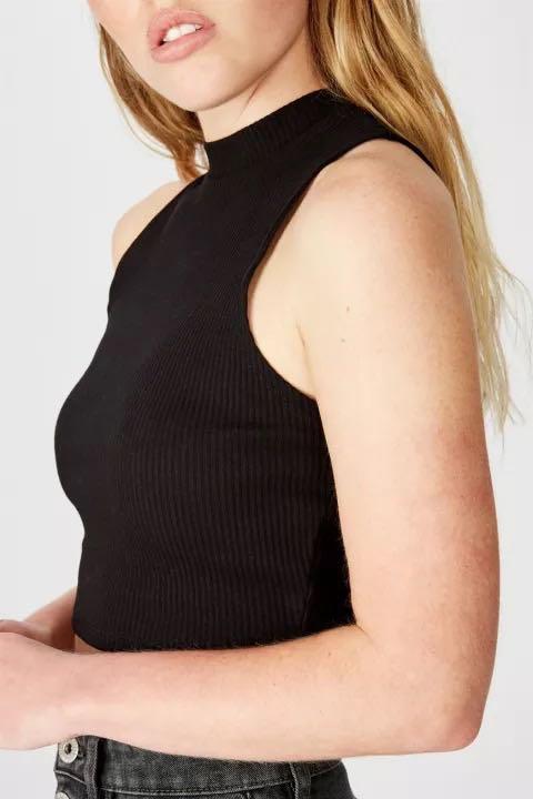 Taylor Mock Neck Chop Tank (Black) Cotton On, Women's Fashion, Tops ...