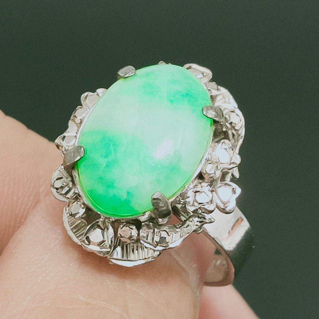 Vintage 18K White Gold Jade Ring Straits Chinese Peranakan, Women's ...