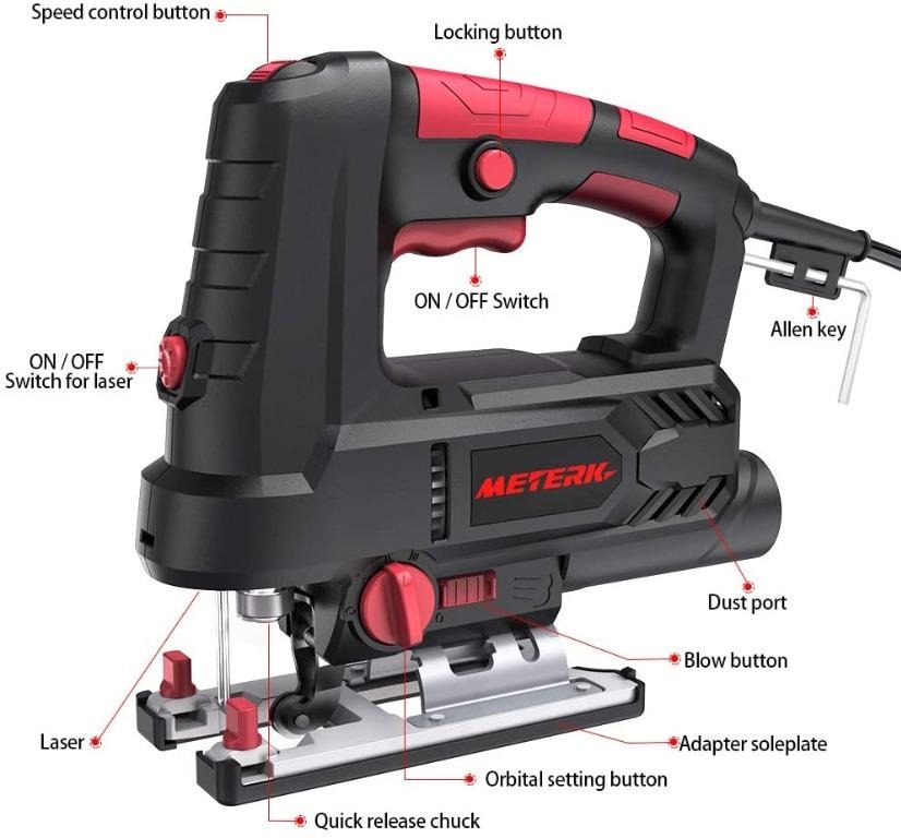 6005 Jigsaw Tools, Meterk 800W Electric Jig Saw 6 Speeds with Laser ...