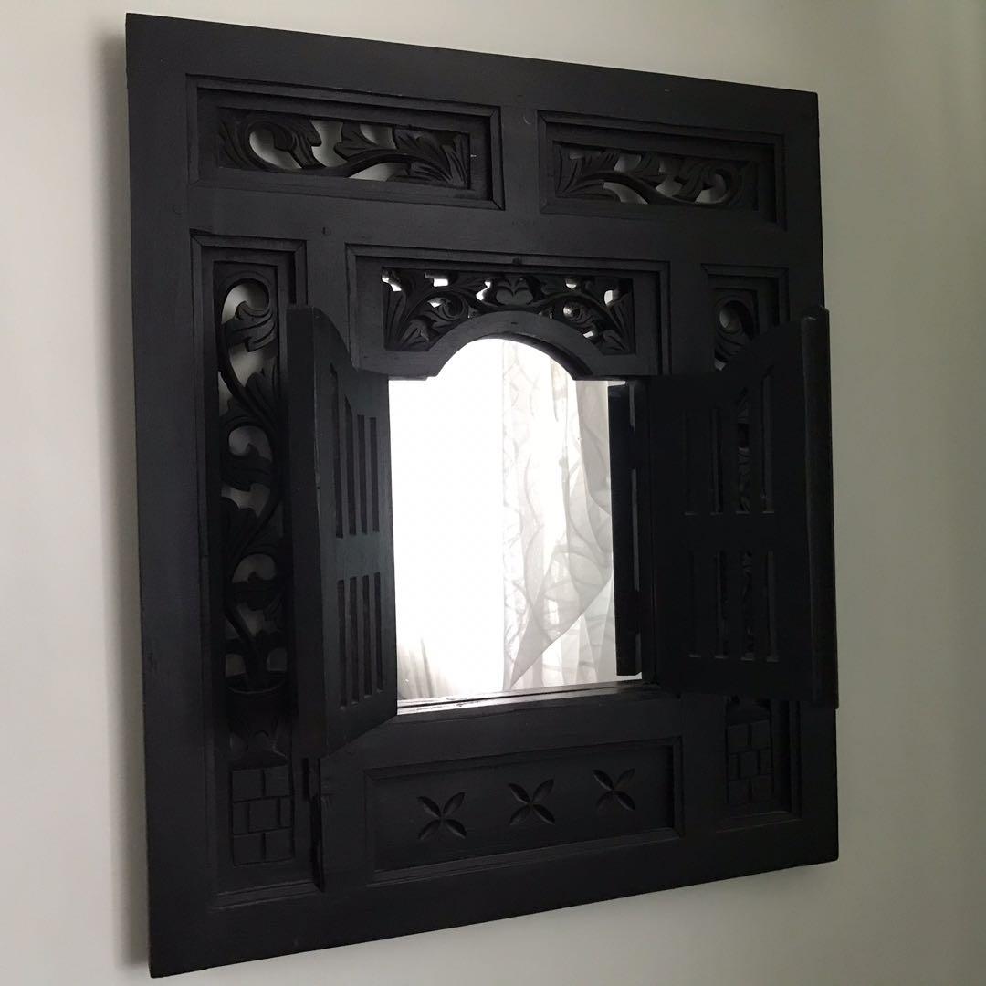 Antique Balinese / Peranakan style window mirror in black, Furniture ...
