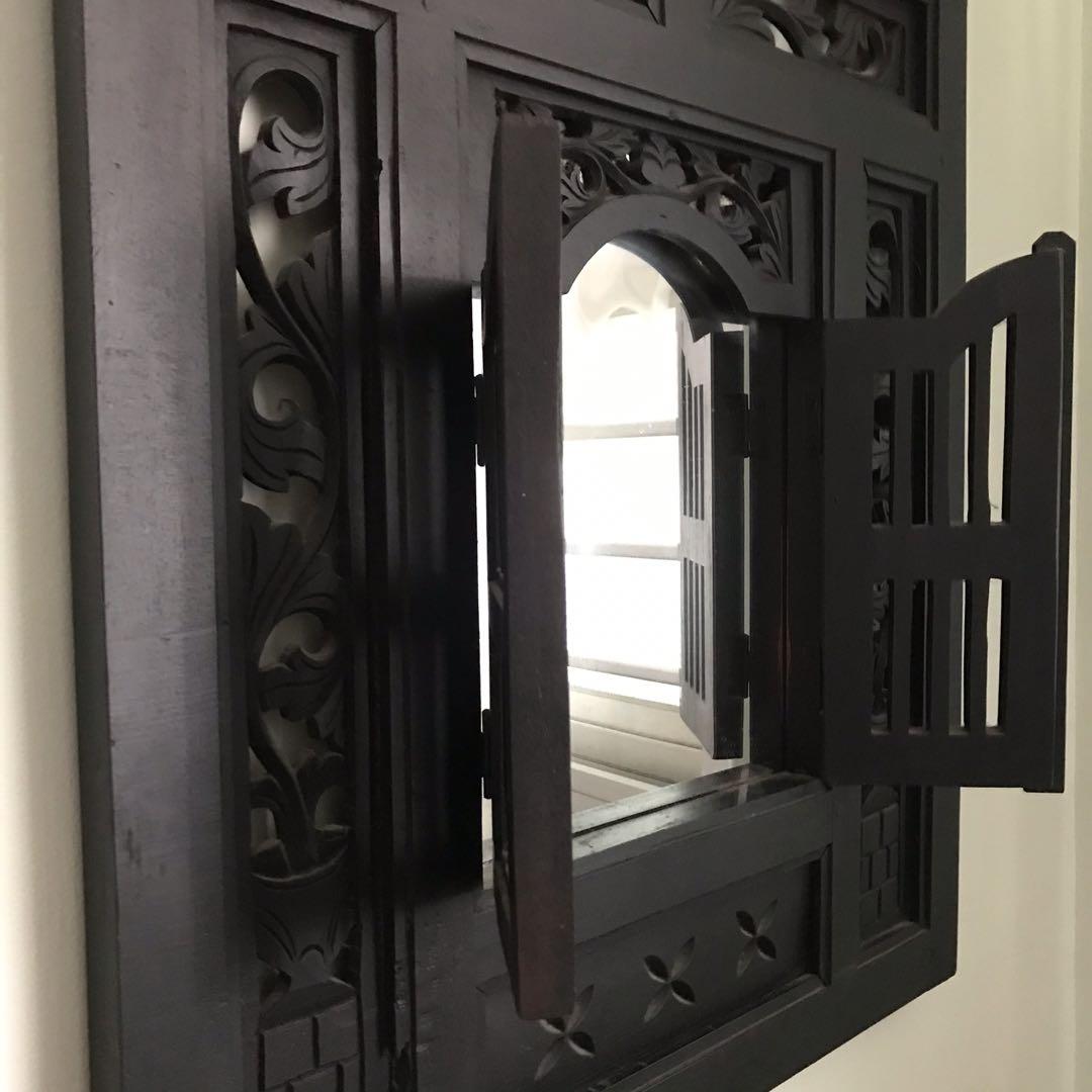 Antique Balinese / Peranakan style window mirror in black, Furniture ...