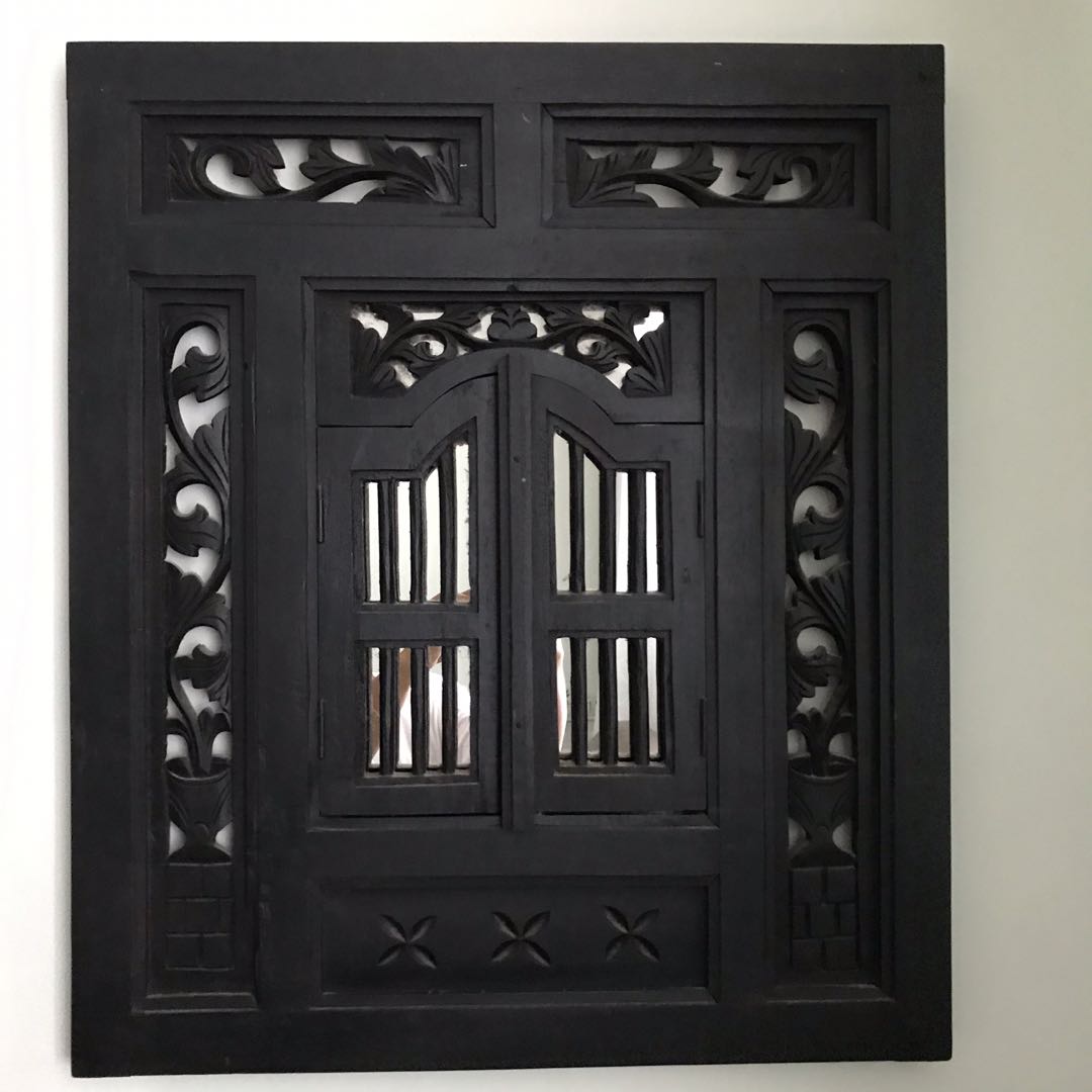 Antique Balinese / Peranakan style window mirror in black, Furniture ...