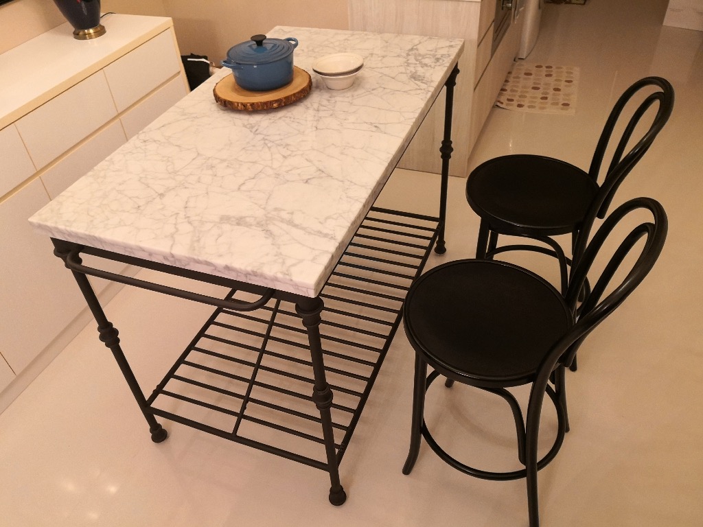 Crate & Barrel: French Kitchen Island & Vienna Counter Stools ...