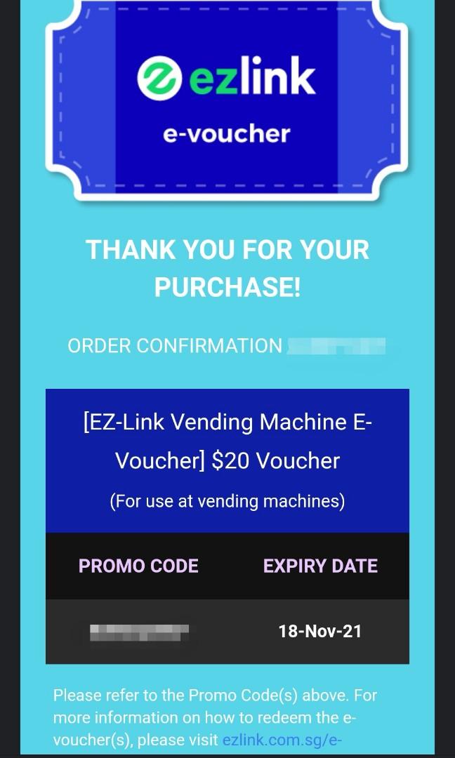 Ez Link Vending Machine Voucher, Tickets & Vouchers, Vouchers on Carousell