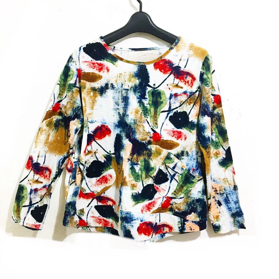 Katsa Fabric Paint Print Casual Blouse, Women's Fashion, Tops, Blouses ...