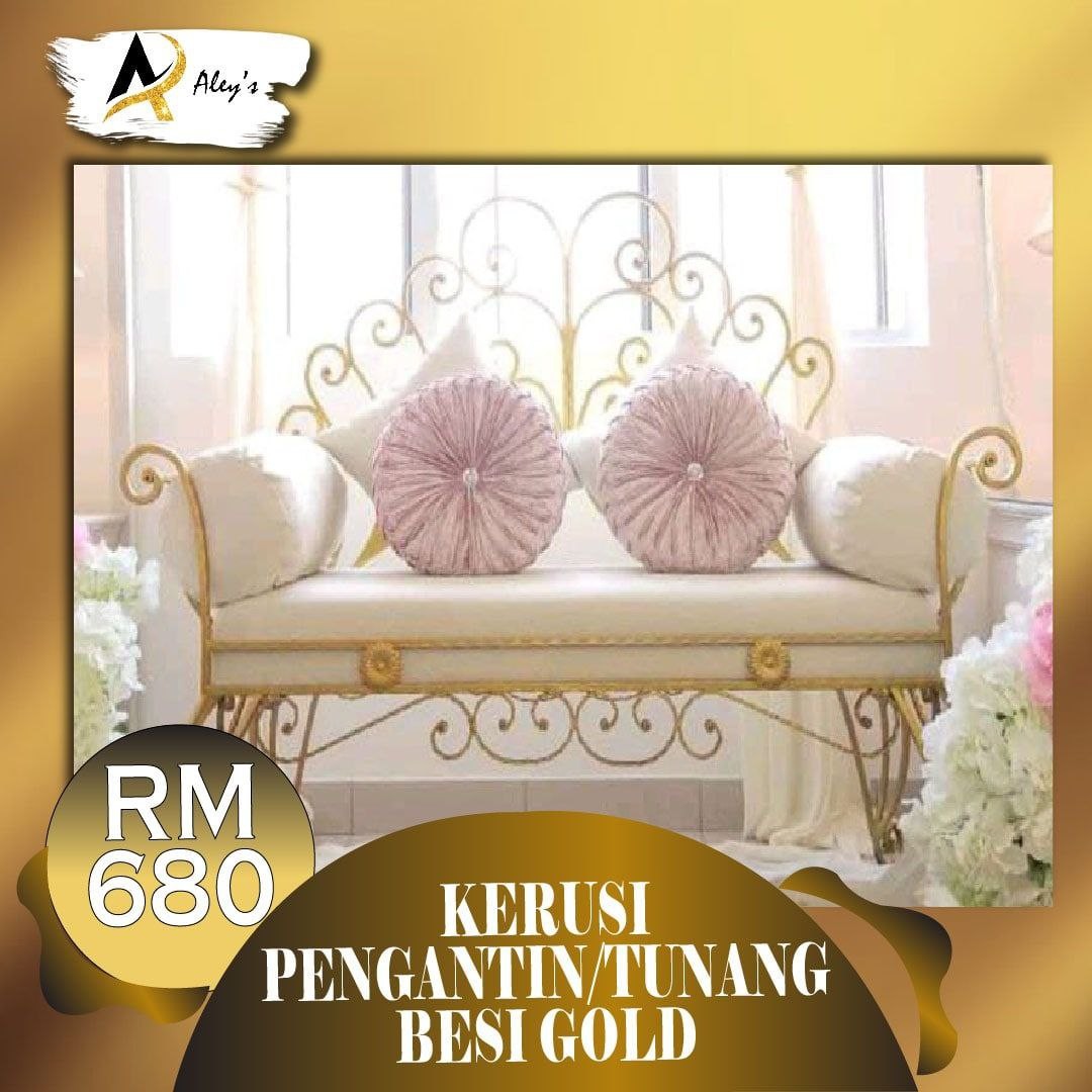 KERUSI PENGANTIN/TUNANG BESI GOLD, Furniture & Home Living, Furniture ...