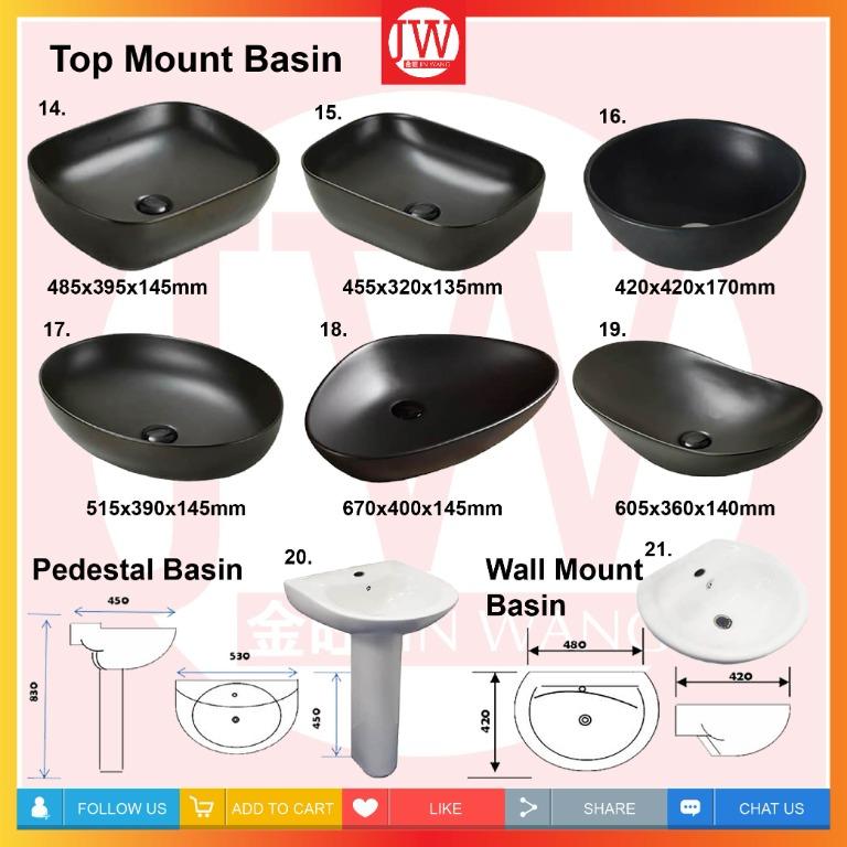 Bathroom Basin Top Mount / Wall Hung / Under Mount / Vanity Top ...
