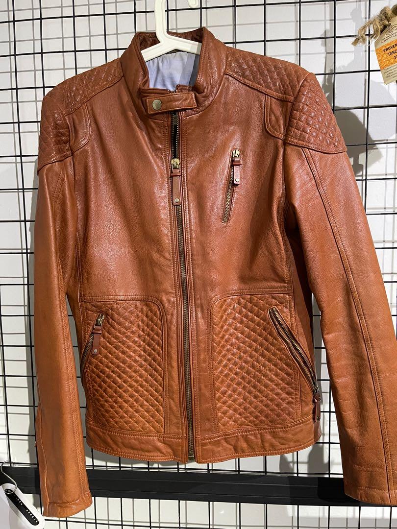 Real leather racer jacket from Zara (L size), Men's Fashion, Coats ...