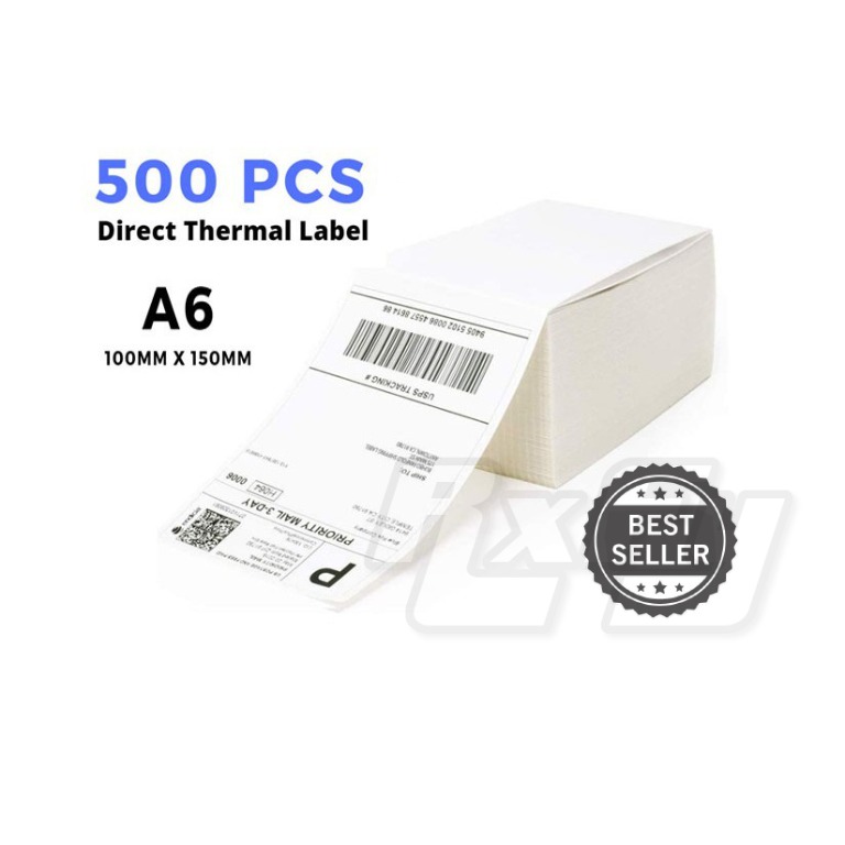 100mm x 150mm x 500pcs ( Z fold) A6 AWB Thermal Paper label sticker ...