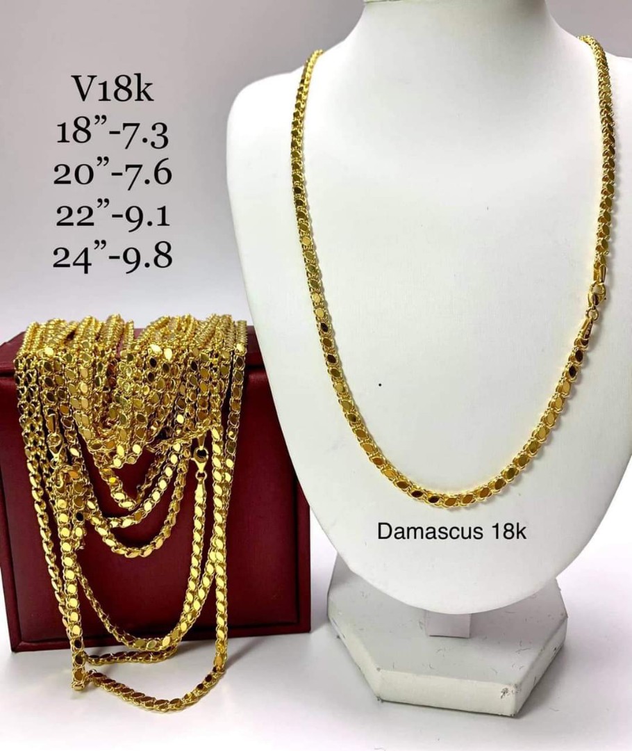 18K Saudi Gold Damascus Style Chain, Women's Fashion, Jewelry ...