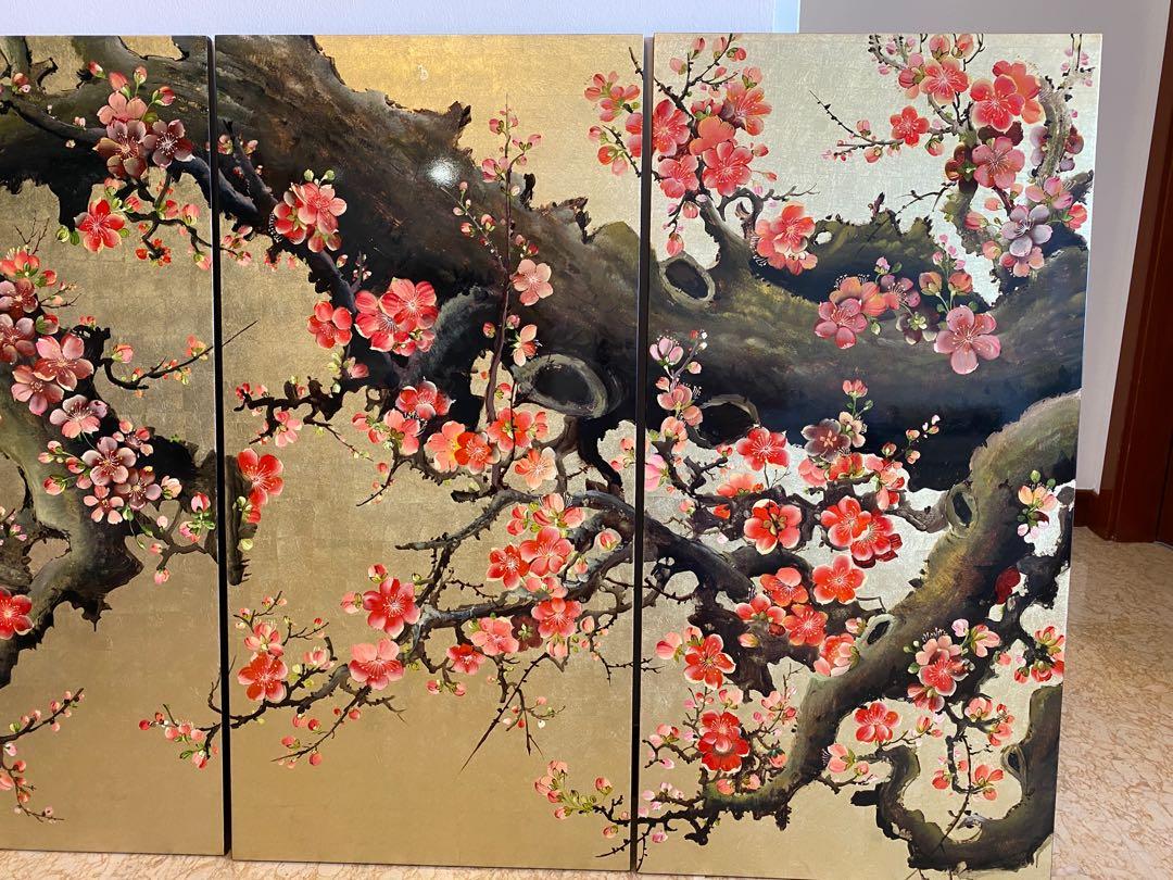 4 Panel Golden Lacquer Painting, Hobbies & Toys, Stationery & Craft ...