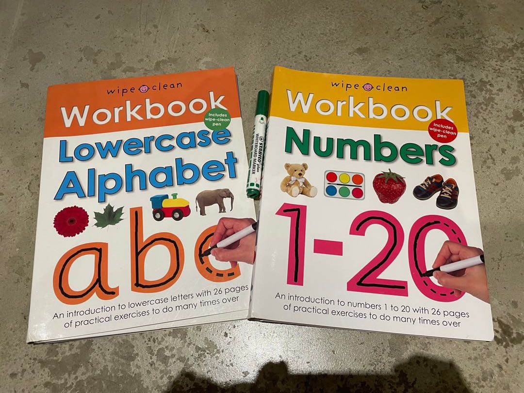 Bundle of 2: Numbers 1-20 and lowercase alphabet wipe-clean workbook ...