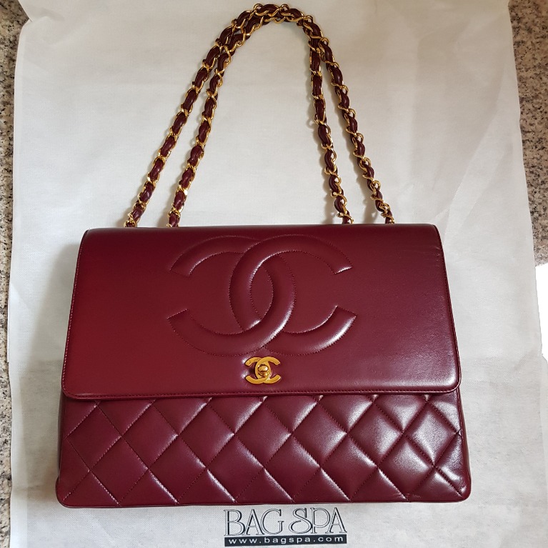 Extremely Rare Entrupy Certified Authentic Vintage CHANEL Maxi Burgundy ...