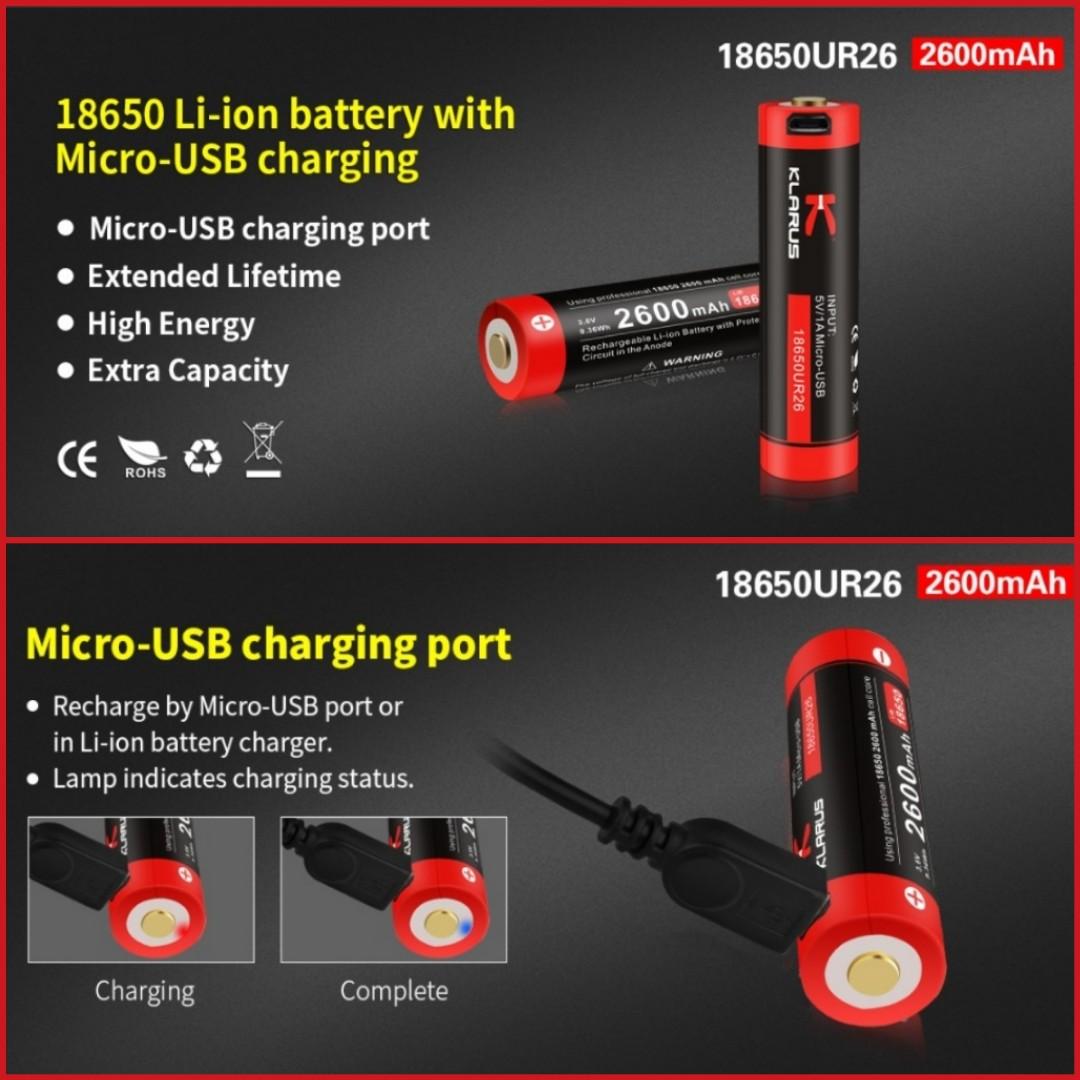 Klarus 18650 Li-ion Rechargeable Battery With USB Port (Model no ...