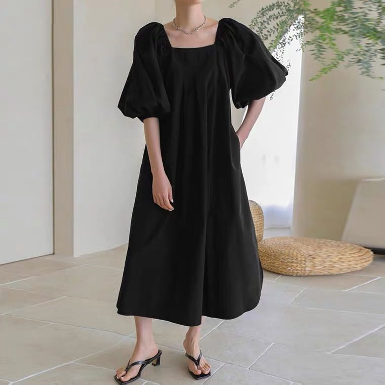 Pouf Sleeve Midi Dress, Women's Fashion, Muslimah Fashion, Dresses on ...