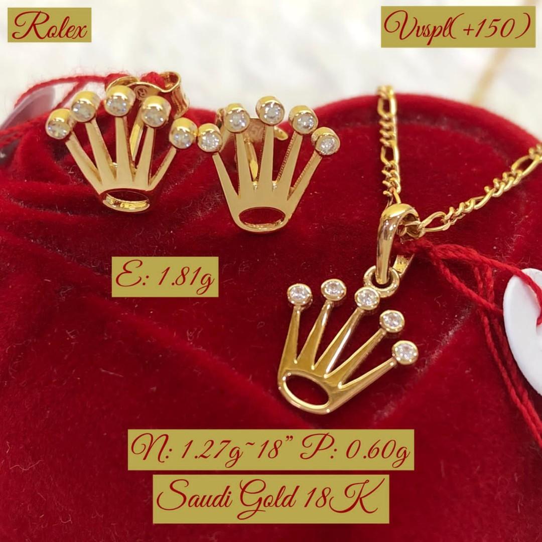 18k Saudi Gold Crown like Design Set - Necklace + Earrings, Women's ...