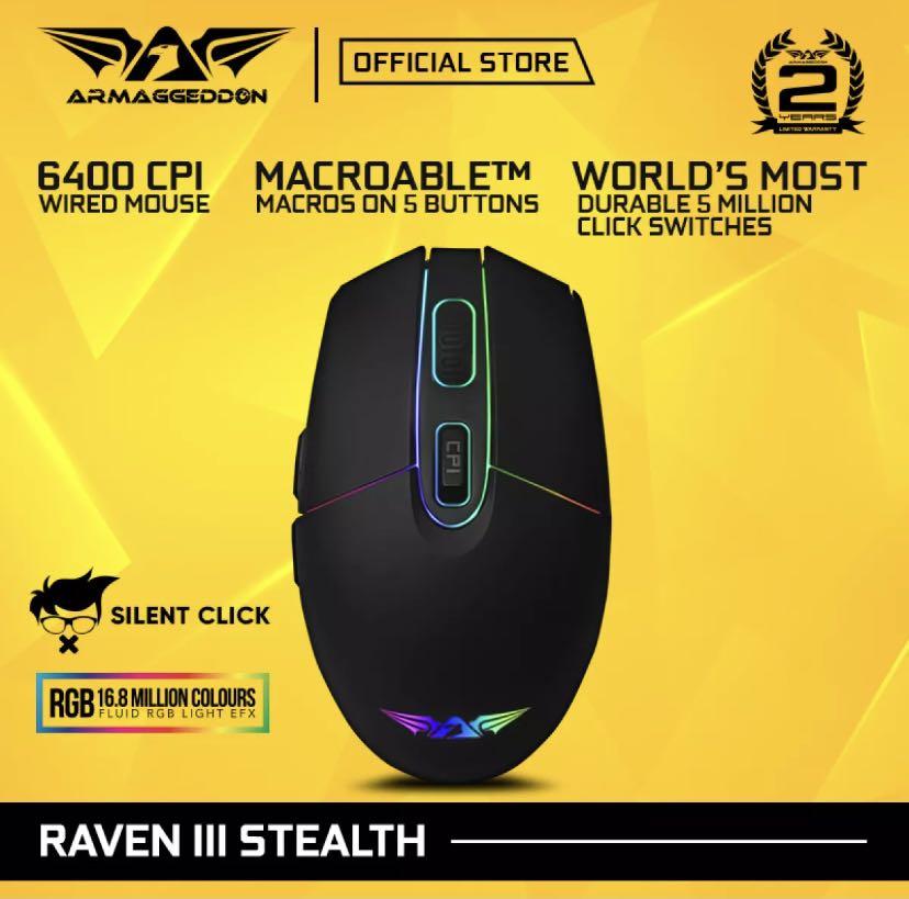 Armaggeddon Grumman Raven-III Stealth RGB Silent Gaming Mouse 6400 CPI ...