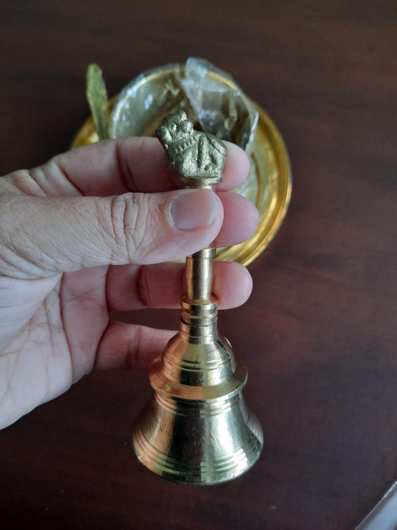 Brass and copper prayer set comprising of 4 items hindu prayer temple ...