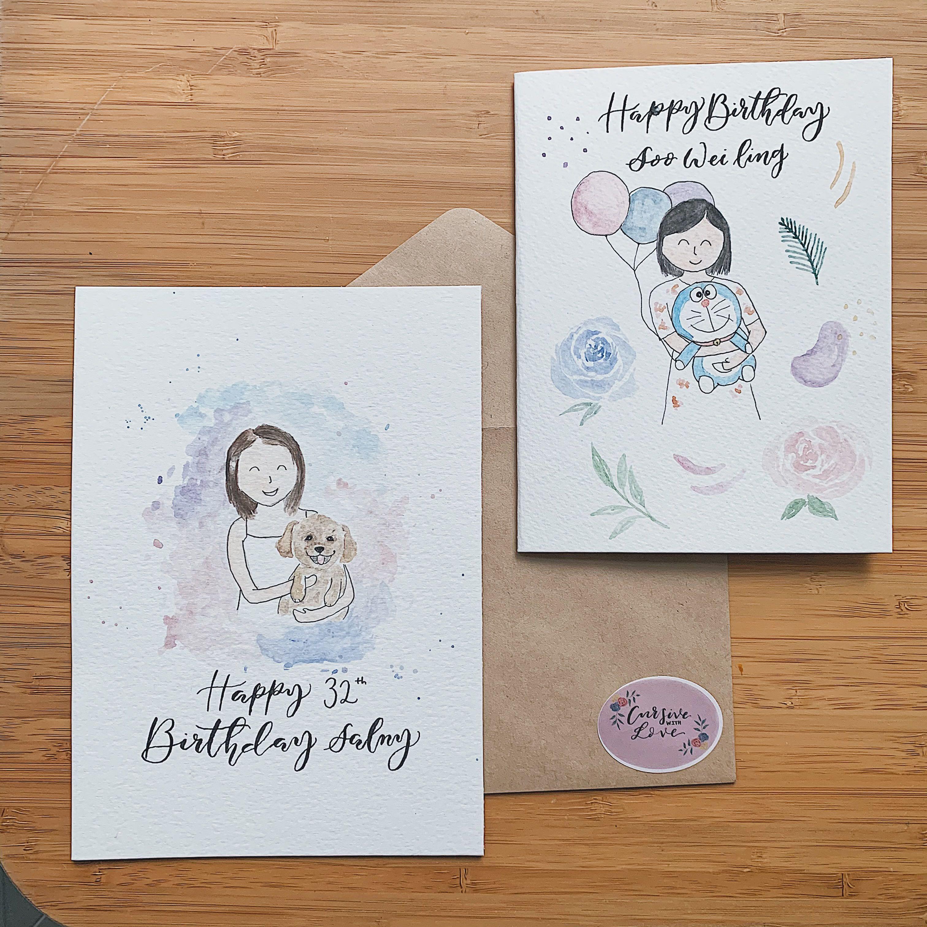 Customise portrait illustration birthday card, Hobbies & Toys ...