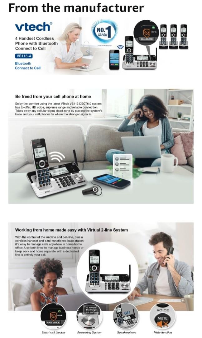 Vtech 4 Handset Cordless Wireless Phone with Intercom Answering Machine ...