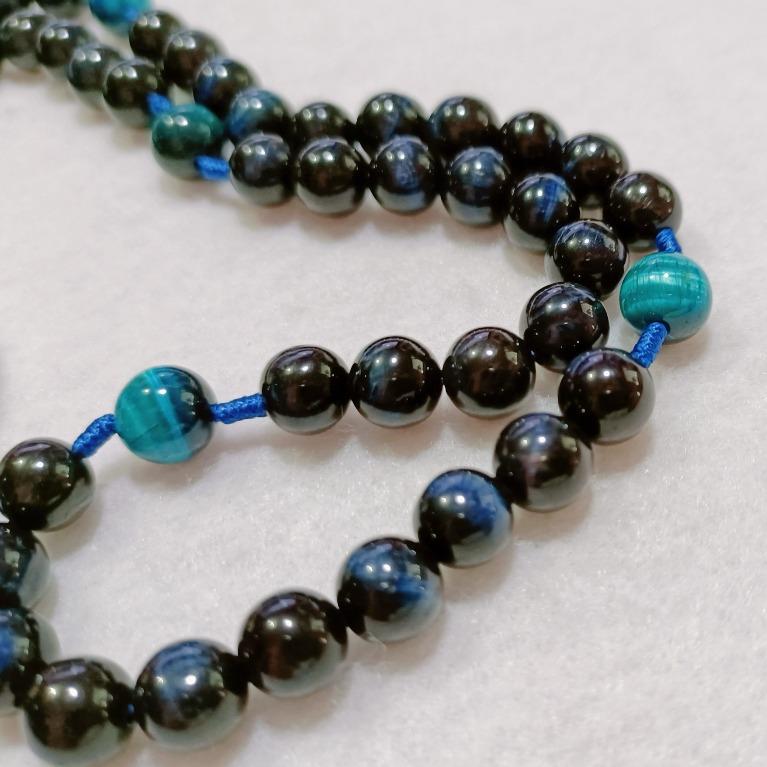 Cord Rosary: Blue Tiger Eye, Miraculous Medal centerpiece and Holy ...