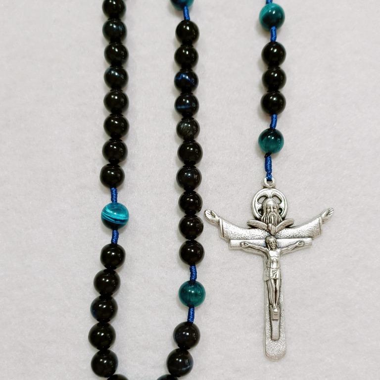 Cord Rosary: Blue Tiger Eye, Miraculous Medal centerpiece and Holy ...