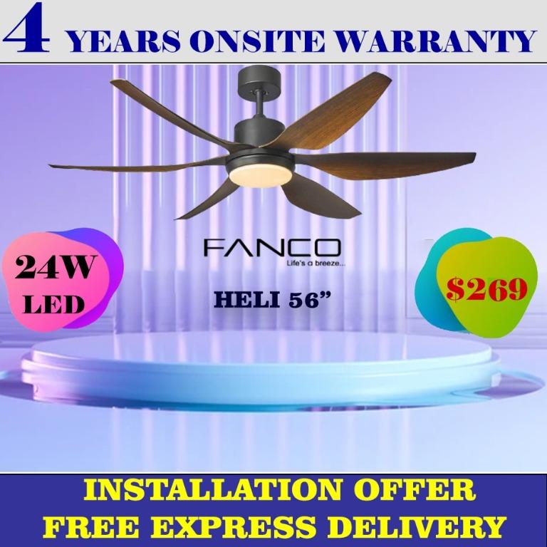 Fanco ceiling fan | Heli 56 inch | DC motor | 24w LED tri color lights ...